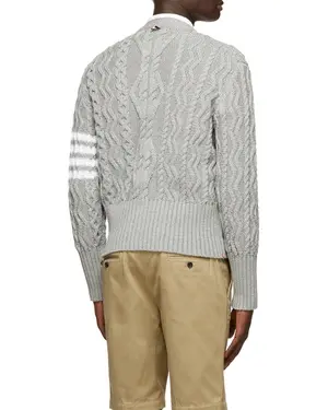Thom Browne 4-bar Aran Cable Knit V-neck Cardigan