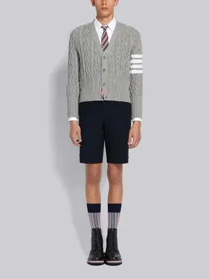 Thom Browne 4-bar Aran Cable Knit V-neck Cardigan