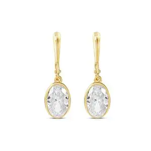 SHYMI Oval Crystal Bezel Drop Earrings In 14k Plated Sterling Silver - Gold
