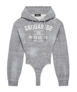 Dsquared2 Logo Printed Distressed Hooded Bodysuit - Gray