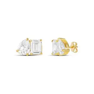 SHYMI Two Stone Pear And Emerald Cut Cubic Zirconia Earrings - Gold
