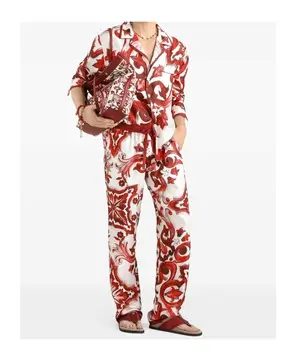 Dolce & Gabbana Majolica Print Silk Trousers