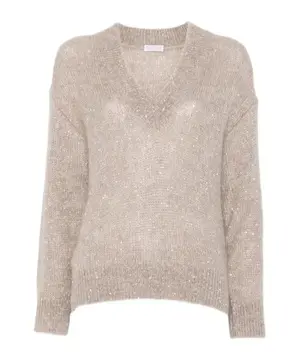 Brunello Cucinelli Sequin-embellished V-neck Sweater - No