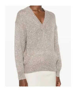 Brunello Cucinelli Sequin-embellished V-neck Sweater - No