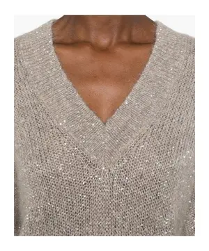 Brunello Cucinelli Sequin-embellished V-neck Sweater - No