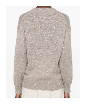 Brunello Cucinelli Sequin-embellished V-neck Sweater - Nude