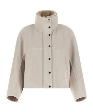 Brunello Cucinelli Shearling-trim High Neck Coat - Nude