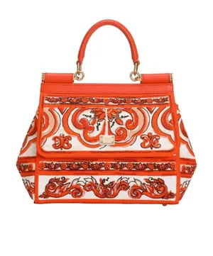 Dolce & Gabbana Small Sicily Handbag With Majolica Embroidery - Orange