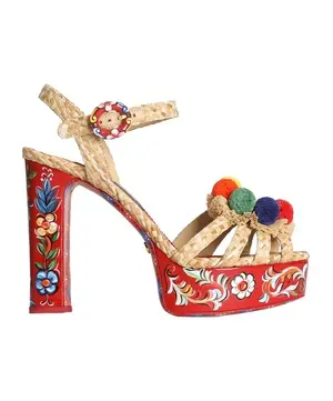 Dolce & Gabbana Embroidered Raffia Platform Sandals - Nude