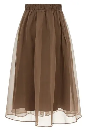Brunello Cucinelli Circle Pleated Silk Midi Skirt