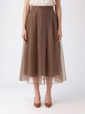 Brunello Cucinelli Circle Pleated Silk Midi Skirt - Green