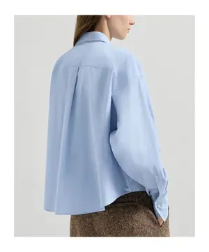 Brunello Cucinelli Monile Trim Box Pleat Shirt - Blue
