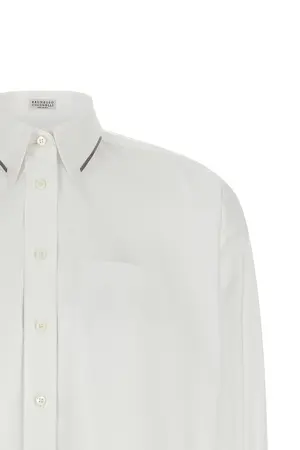 Brunello Cucinelli Monile Trim Cropped Shirt - White