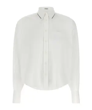 Brunello Cucinelli Monile Trim Cropped Shirt - White