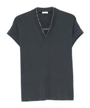 Brunello Cucinelli Monili Trim V-neck T-shirt - Black