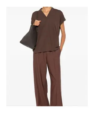 Brunello Cucinelli Monili Trim V-neck T-shirt - Brown