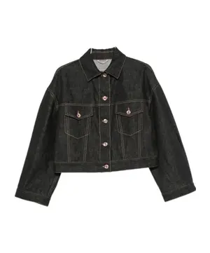 Brunello Cucinelli Contrast-stitch Cropped Denim Jacket - Black