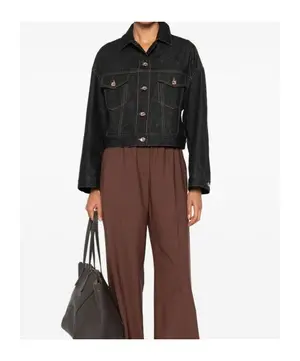 Brunello Cucinelli Cropped Contrast-stitch Denim Jacket - Black