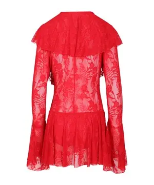 Norma Kamali V-neck Ruffled Lace Mini Dress