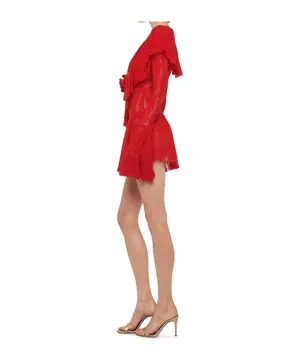 Norma Kamali V-neck Ruffled Lace Mini Dress