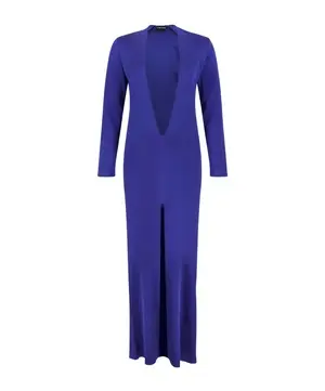 TOM FORD Plunging-neckline Front-slit Maxi Dress - Blue