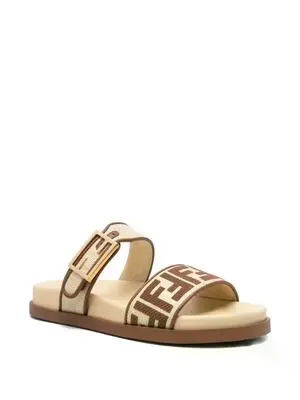Fendi Ff Logo Buckle Sandals - Neutrals