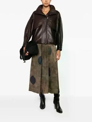 UMA WANG Polka Dot Pleated Midi Skirt - Brown