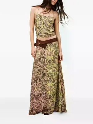 Ba&sh Geometric Print Pleated Maxi Skirt