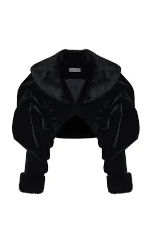 RASARIO Cropped Velvet And Faux Fur Coat - Black