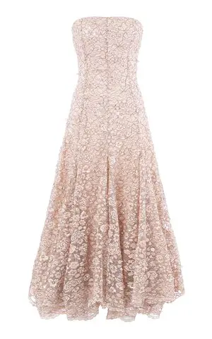 LA FUORI Strapless Lace Midi Dress