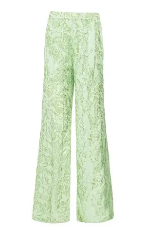 LA FUORI Mistleaf Printed Satin Wide-leg Pants - Green