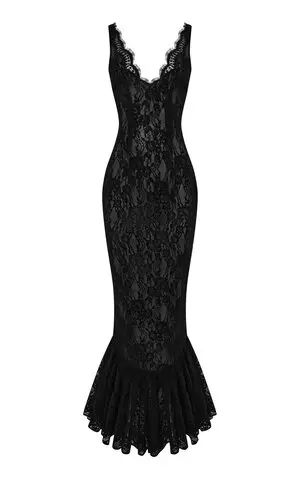 RASARIO Lace Fishtail Gown - Black