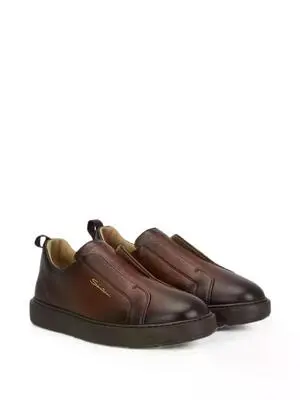 Santoni Victory Burnished Leather Slip-on Sneakers - Brown
