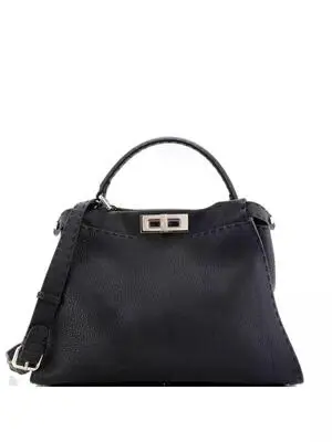 Fendi Selleria Peekaboo Medium Satchel Leather Bag - Black