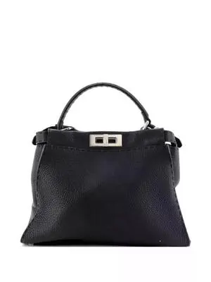 Fendi Selleria Peekaboo Medium Satchel Leather Bag - Black