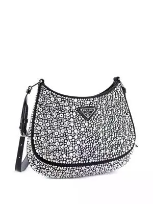Prada Cleo Embellished Satin Shoulder Bag - Black