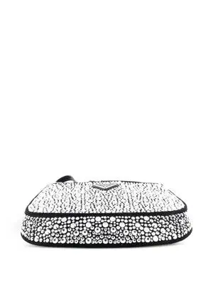 Prada Cleo Embellished Satin Shoulder Bag - Black