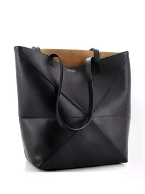 Loewe Puzzle Fold Leather Medium Tote Bag - Black
