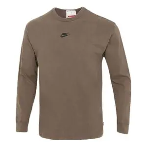 Nike Solid Color Small Logo Round Neck Long Sleeves Coffee T-shirt - Brown