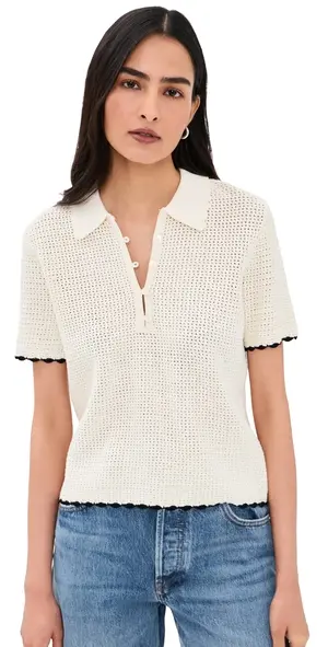 FRAME The Daybreak Polo Top - Cream Multi