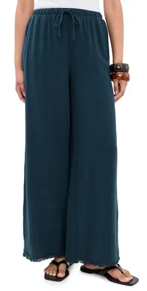 Z Supply Soren Linen Blend Wide-leg Pants With Fringe Trim - Eclipse