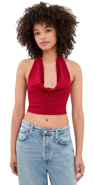 Frankies Bikinis Briar Cloud Knit Halter Top - Spring Stripe