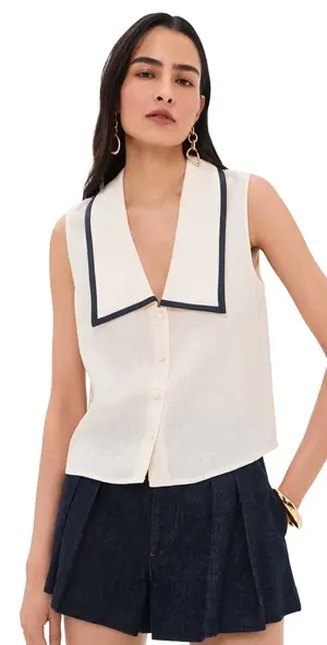 FRAME The Cabana Linen Top - Cream Multi