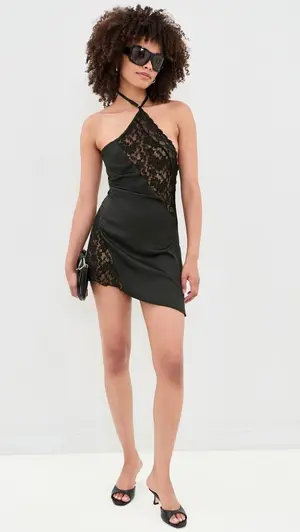 Lioness Amore Mini Dress With Lace Panels - Noir