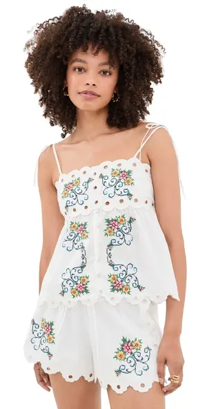 Moon River Scallop Floral Embroidered Top
