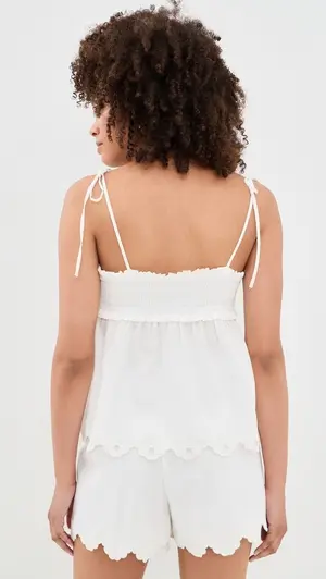 Moon River Scallop Floral Embroidered Top