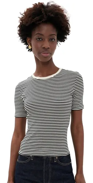 FRAME The Fine Rib Crew Tee - Cream Multi