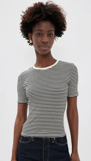FRAME Fine Rib Crew Tee With Stripes