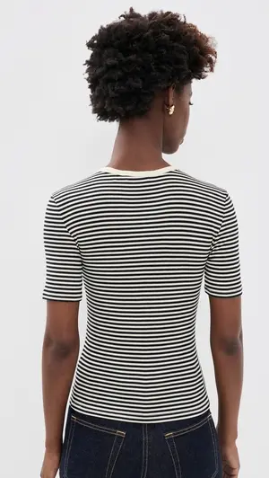 FRAME Fine Rib Crew Tee With Stripes