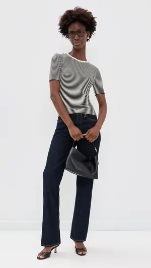 FRAME Fine Rib Crew Tee With Stripes
